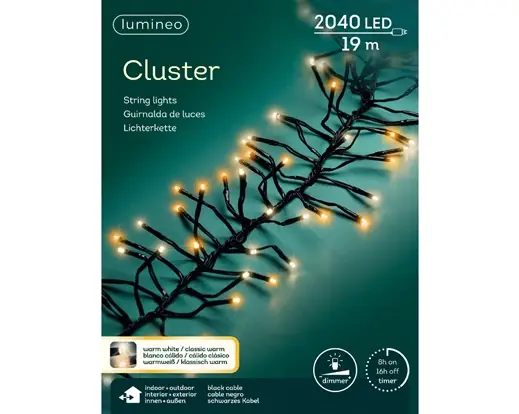 Lumineo Cluster 19m-2040LED zwart/warm wit/klassiek warm - Tuincentrum ...