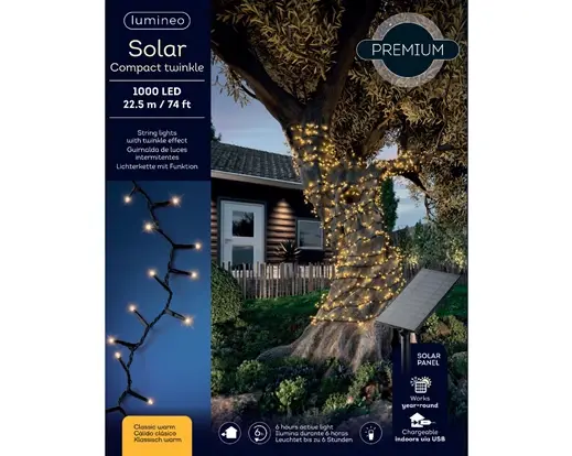 Lumineo Solar compact lights 22.5m/1000LED zwart/klassiek warm ...